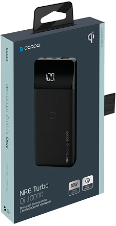 Внешний аккумулятор Deppa NRG Turbo Qi 10000 mAh, QC 3.0, PD 18W черный — купить по цене 1 с ...
